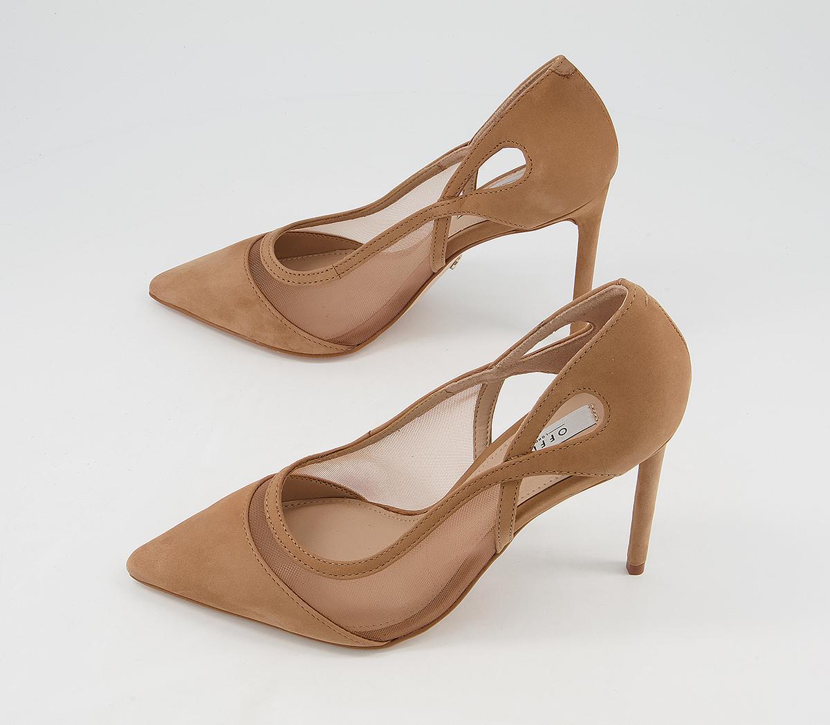 OFFICE Half Hour Mesh Pointed Court Heels Beige Nubuck - High Heels