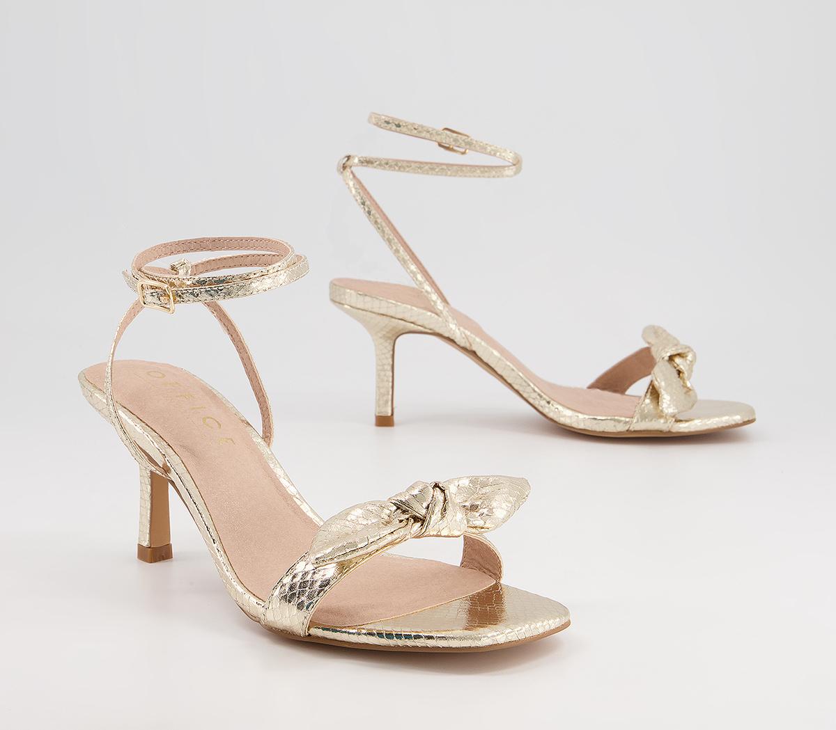 OFFICE Membership Bow Stiletto Heels Gold Snake - Mid Heels