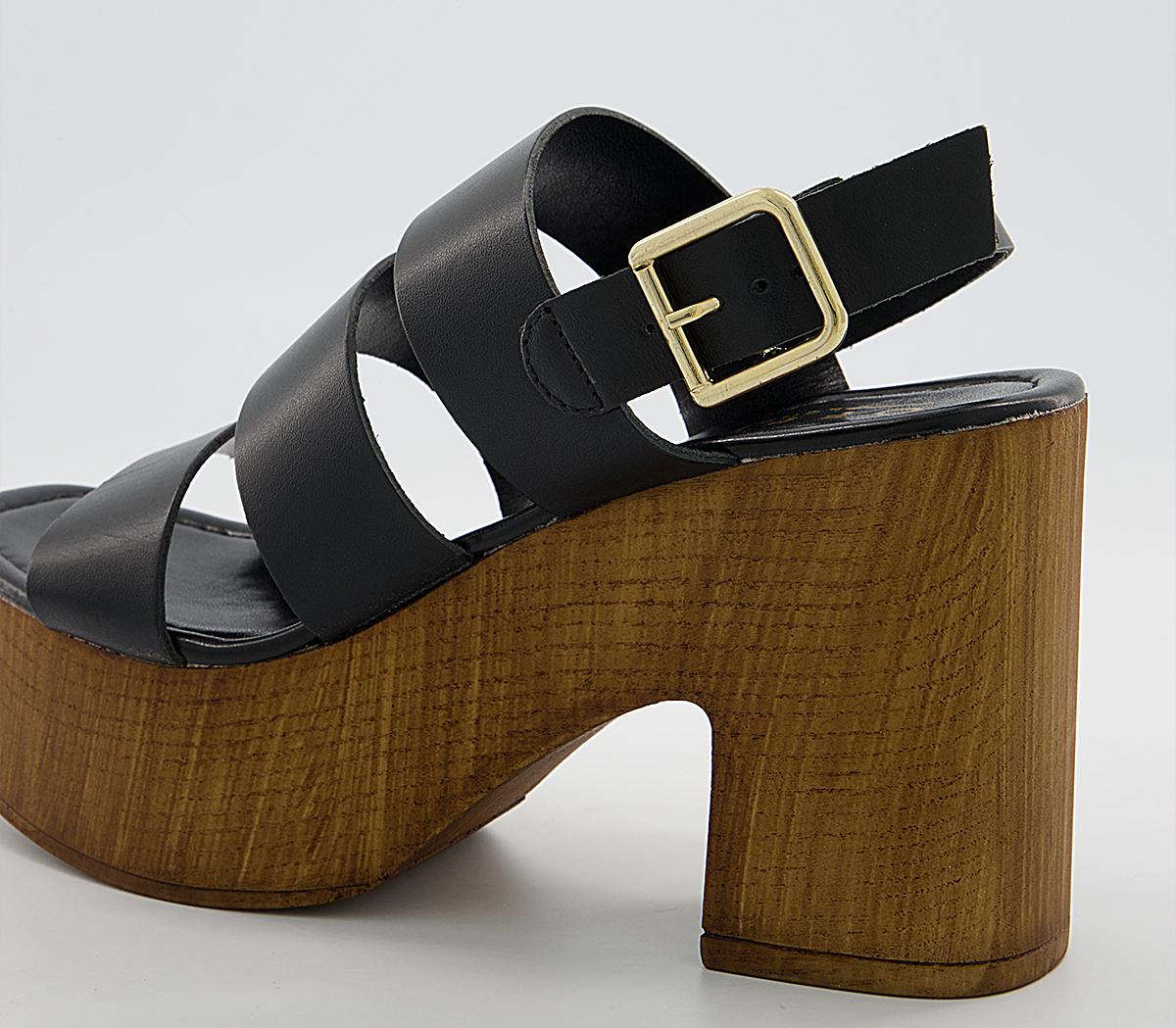OFFICE Mediation Wood Block Platform Heels Black Leather - Mid Heels
