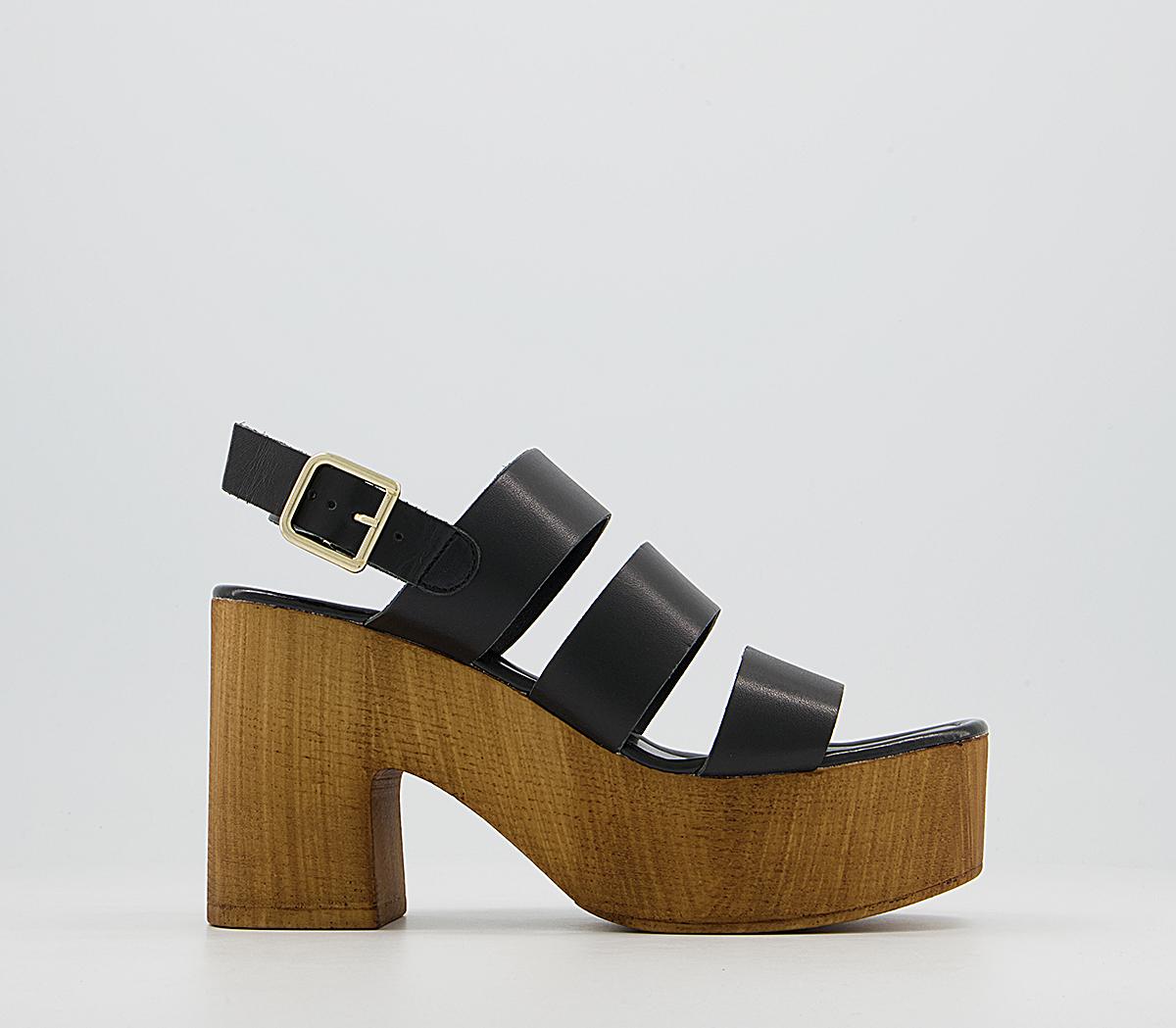 OFFICE Mediation Wood Block Platform Heels Black Leather - Mid Heels