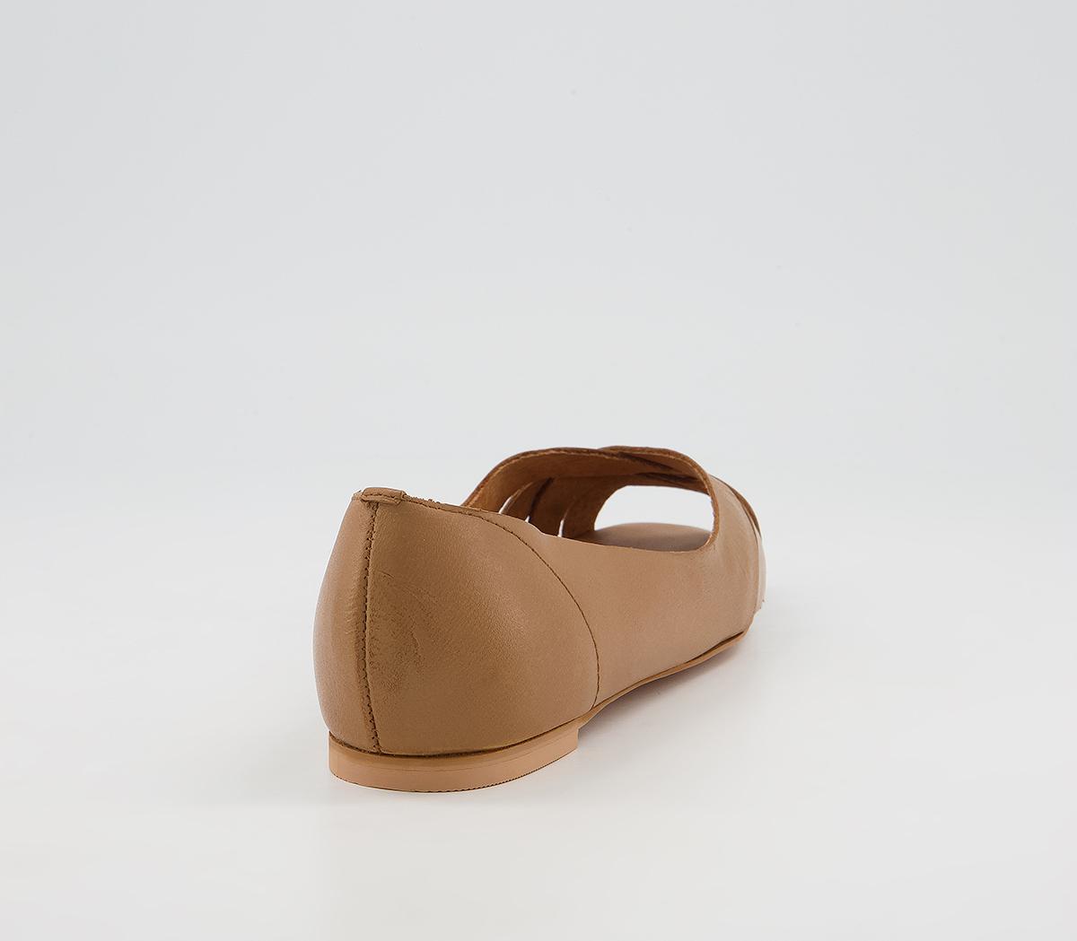 OFFICE Facing Feature Peep Toe Flats Tan Leather - Flat Shoes for Women