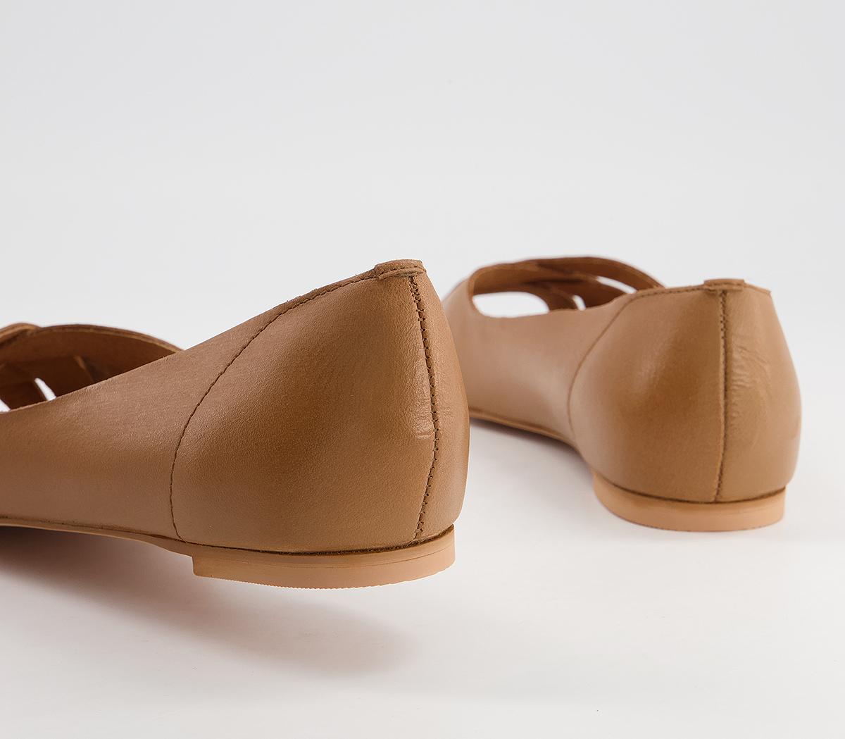 OFFICE Facing Feature Peep Toe Flats Tan Leather - Flat Shoes for Women
