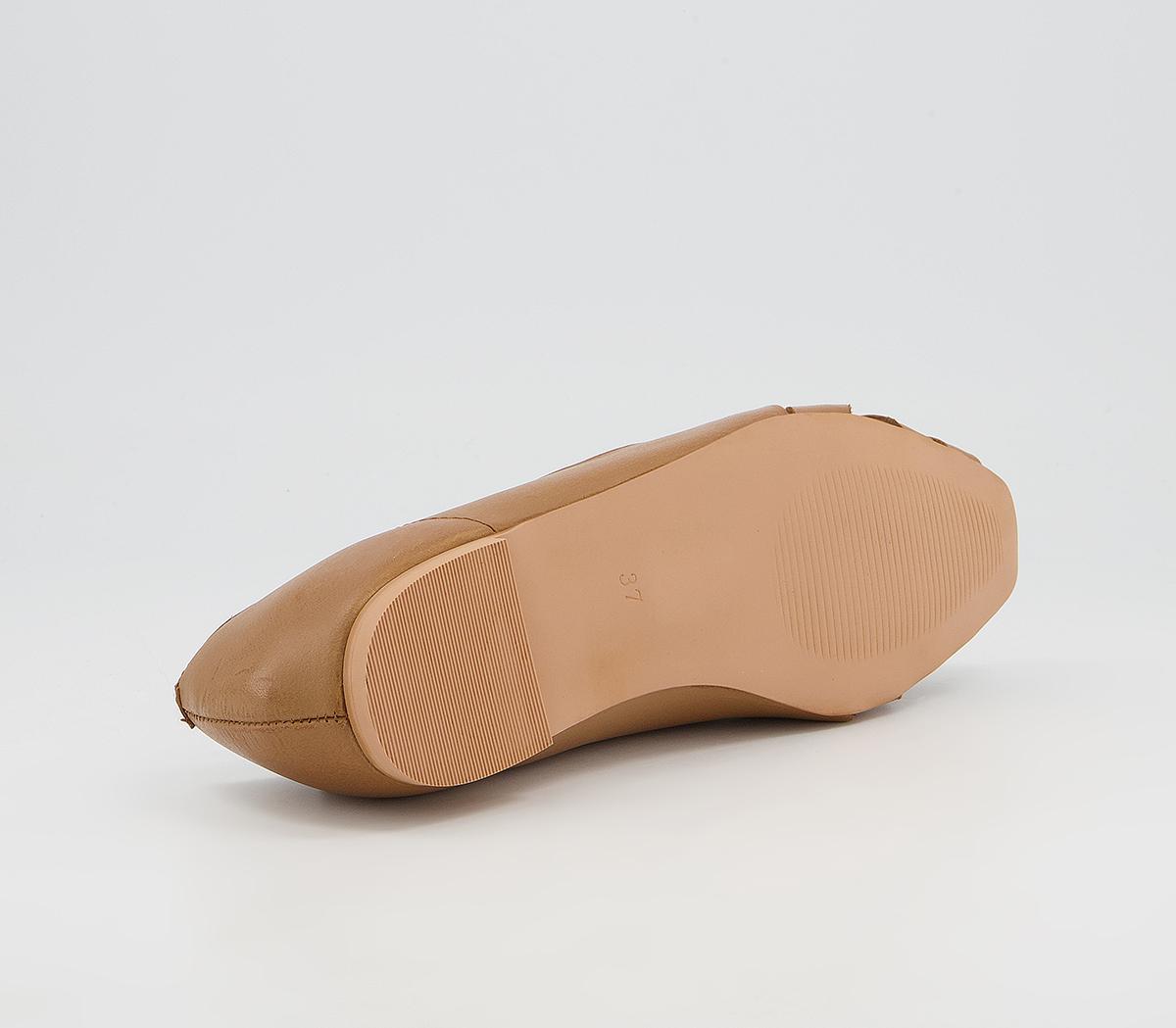 OFFICE Facing Feature Peep Toe Flats Tan Leather - Flat Shoes for Women