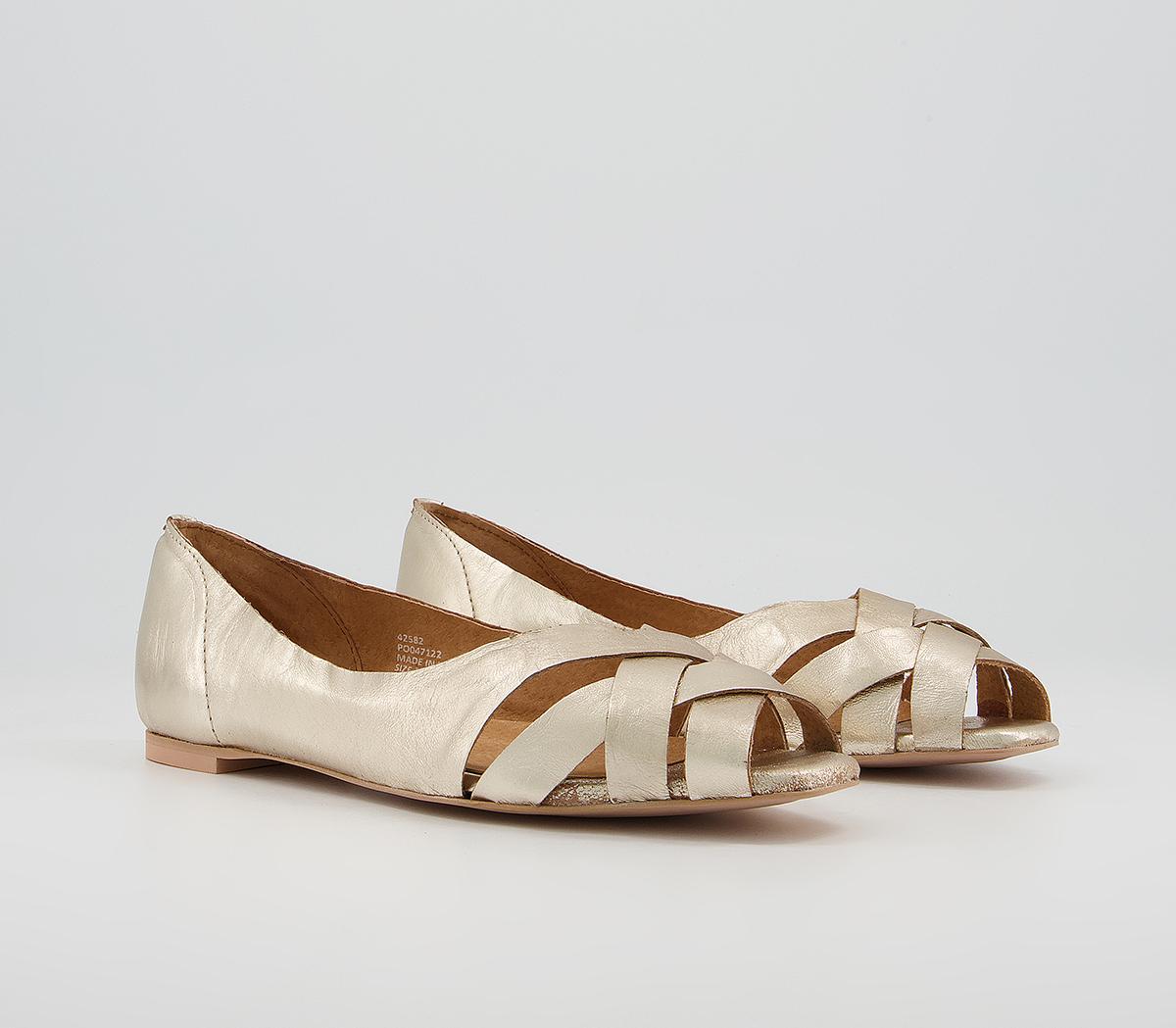 OFFICE Facing Feature Peep Toe Flats Soft Gold Leather - Flat Shoes for ...