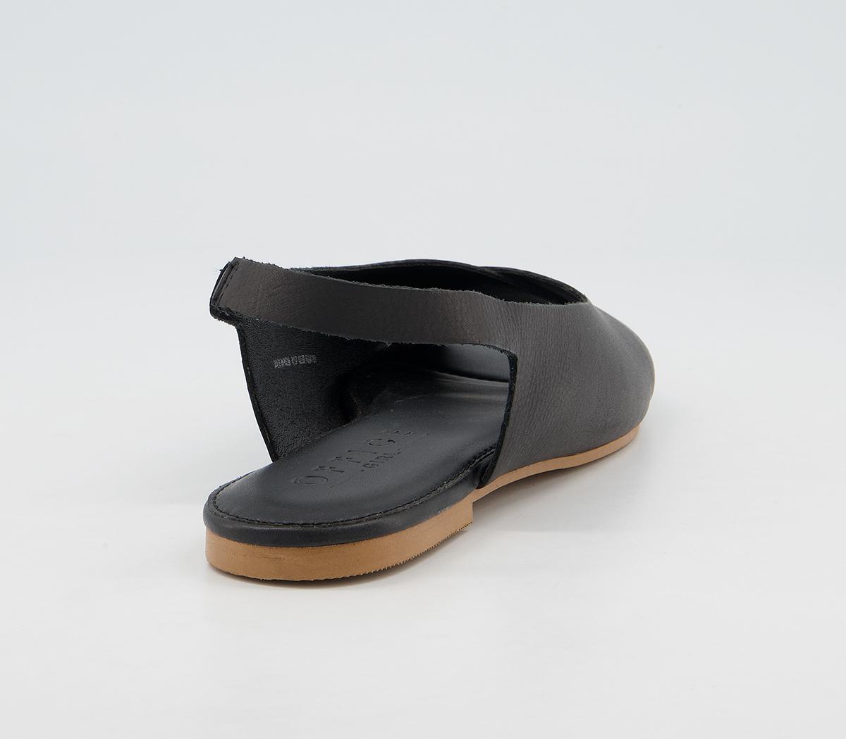 OFFICE Factor Sling Back Peep Toe Flats Black Leather - Flat Shoes for ...