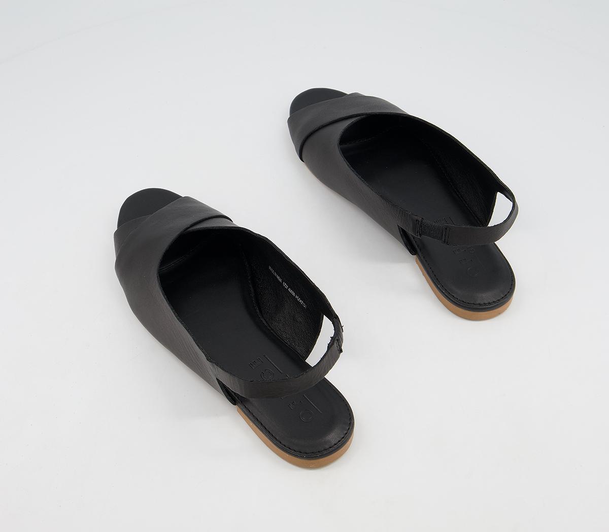 OFFICE Factor Sling Back Peep Toe Flats Black Leather - Flat Shoes for ...