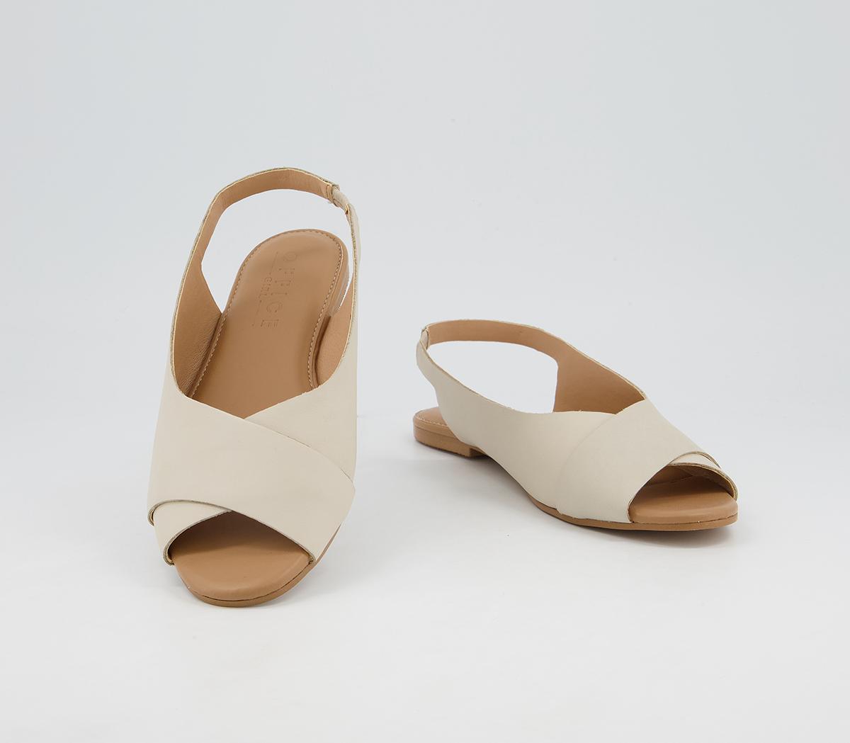 OFFICE Factor Slingback Open Toe Flats Bone Leather - Flat Shoes for Women