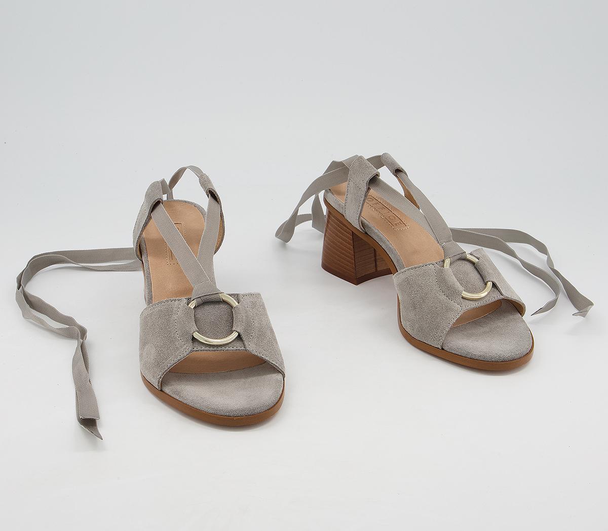 OFFICE Manya Ring Detail Sandals Grey Suede - Mid Heels