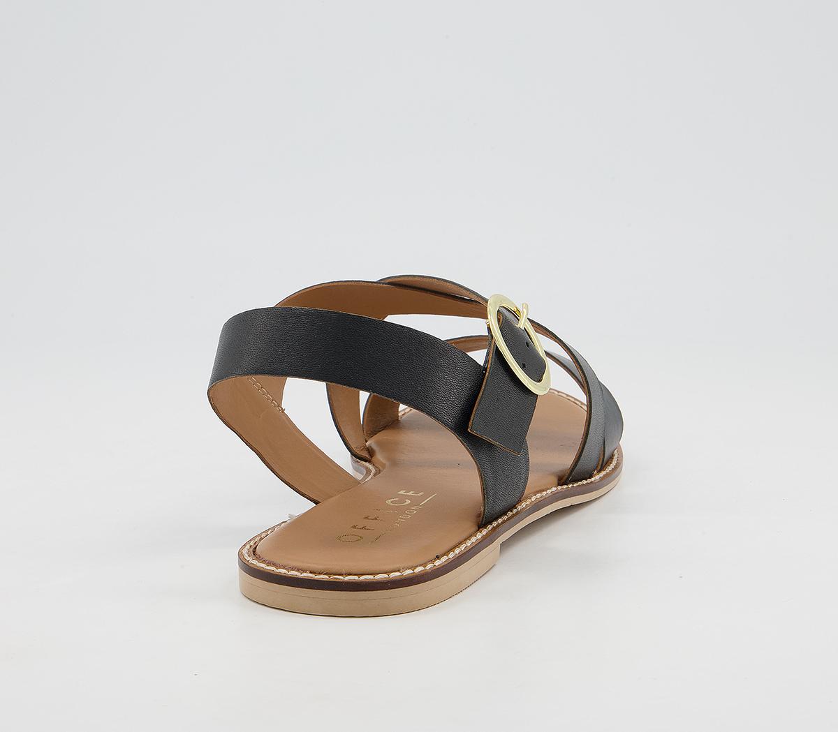 OFFICE Splendid Cross Strap Sandals Black Leather - Women’s Sandals