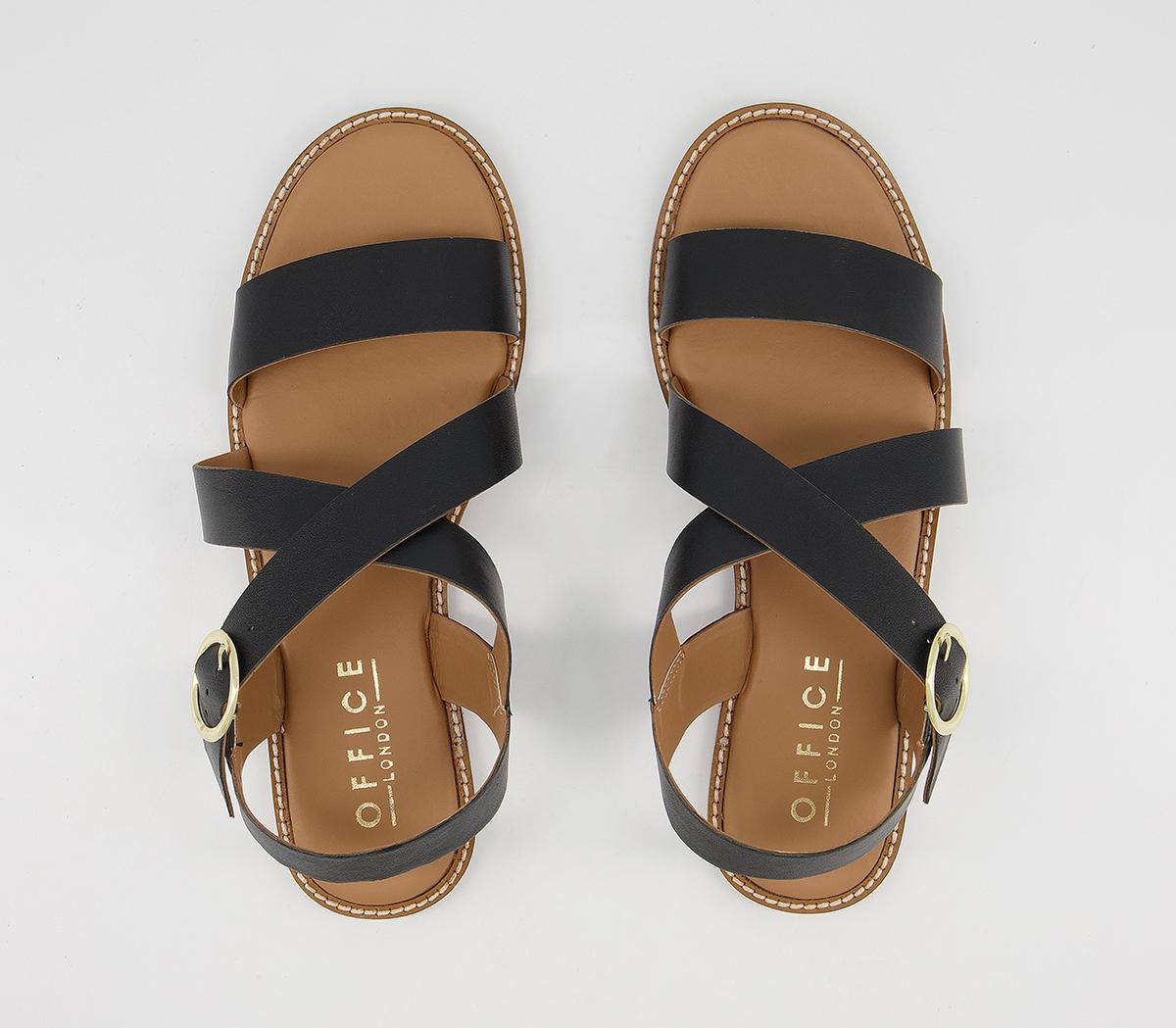 OFFICE Splendid Cross Strap Sandals Black Leather - Women’s Sandals