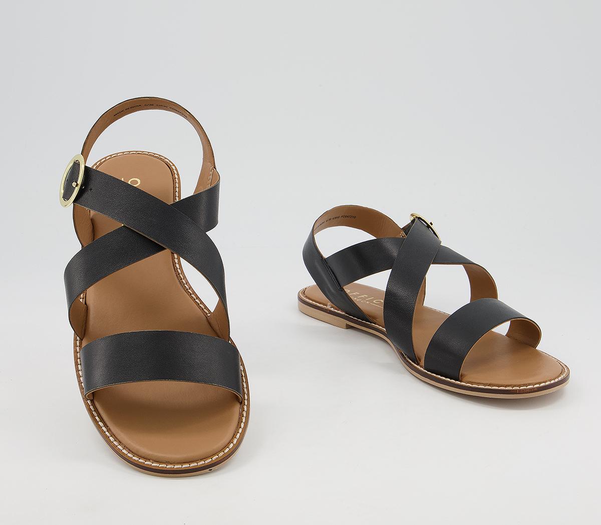 OFFICE Splendid Cross Strap Sandals Black Leather - Women’s Sandals