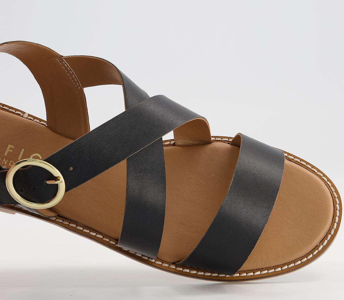 OFFICE Splendid Cross Strap Sandals Black Leather - Women’s Sandals