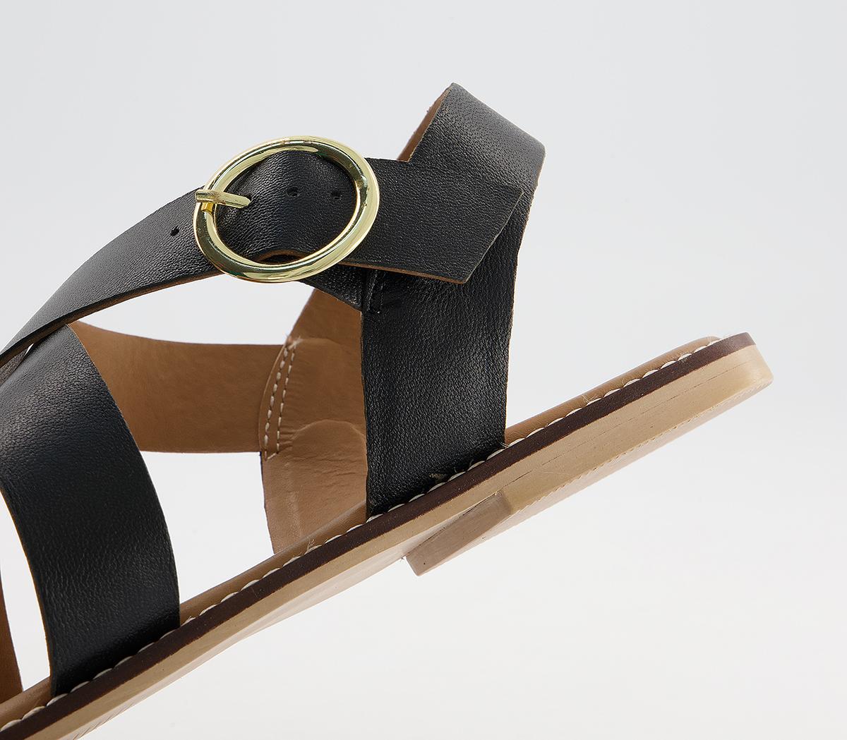 OFFICE Splendid Cross Strap Sandals Black Leather - Women’s Sandals