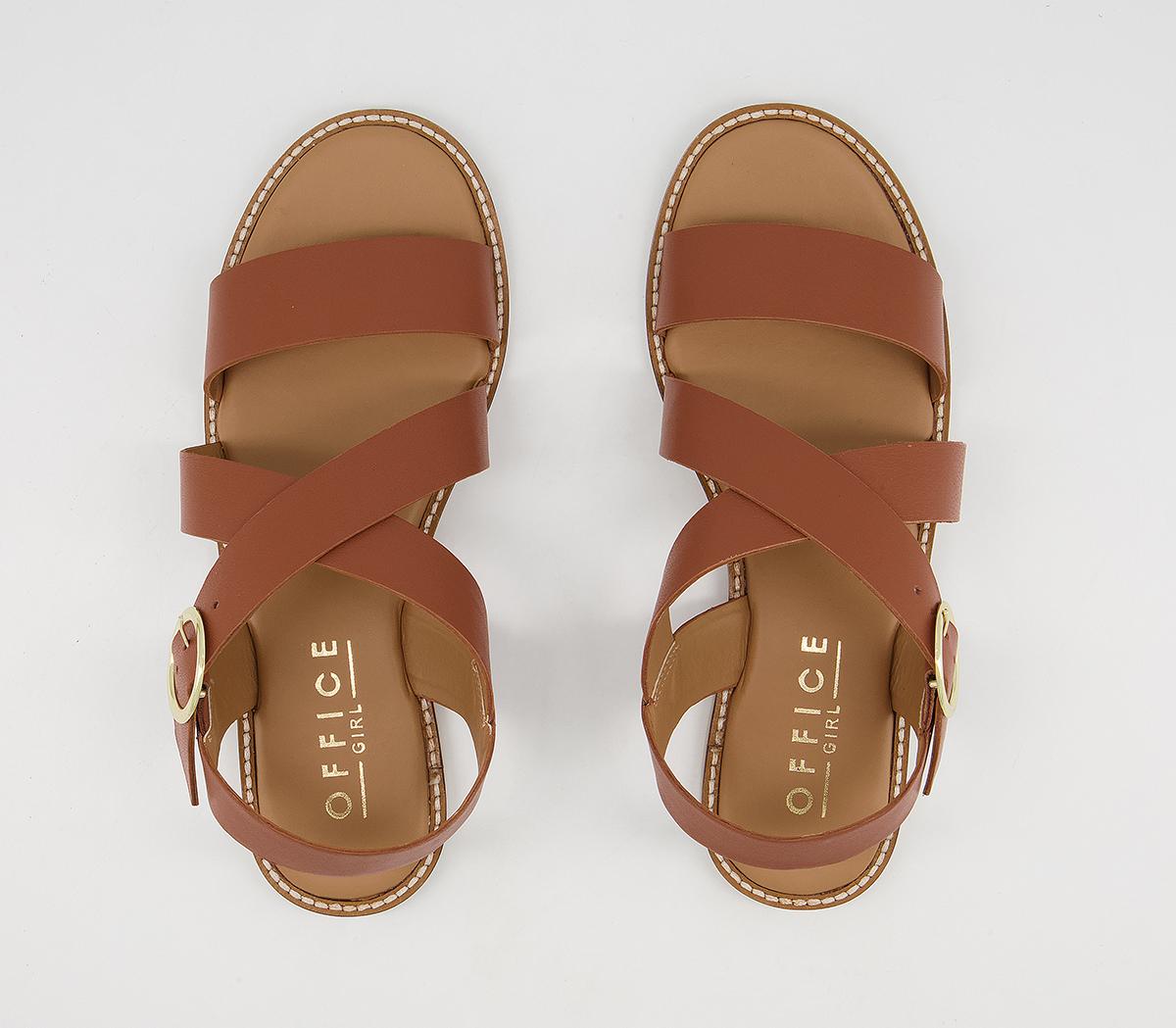 OFFICE Splendid Cross Strap Sandals Tan Leather - Women’s Sandals