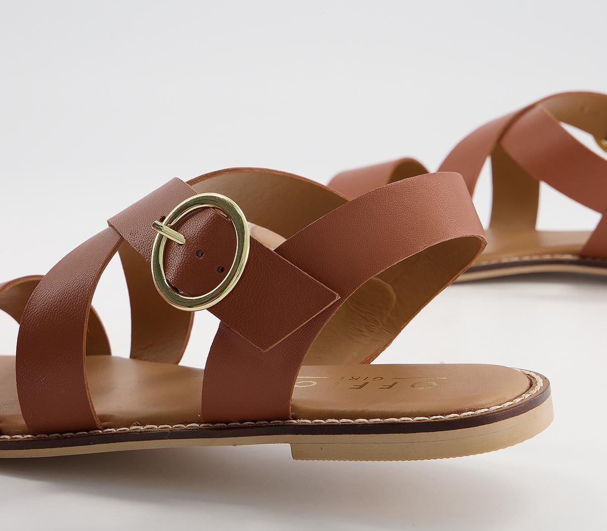 OFFICE Splendid Cross Strap Sandals Tan Leather - Women’s Sandals