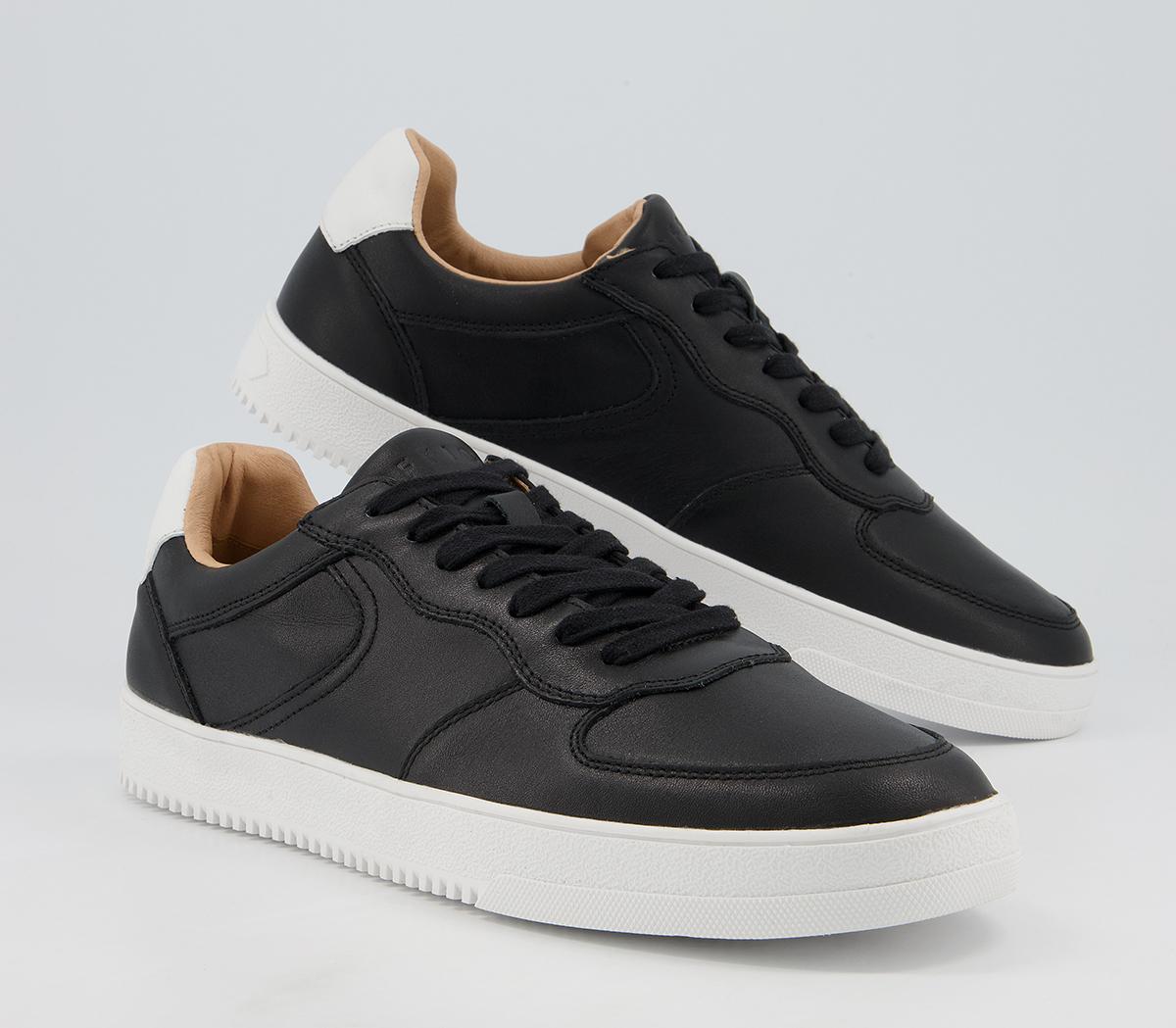 OFFICE Clemete Micro Cleat Sole Trainers Black Leather - Men's Casual Shoes
