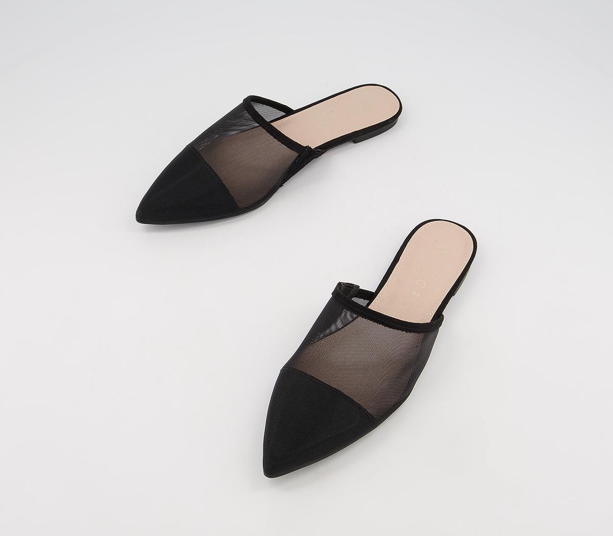 OFFICE Faraday Pointed Mules Black Mesh - Flat Shoes for Women