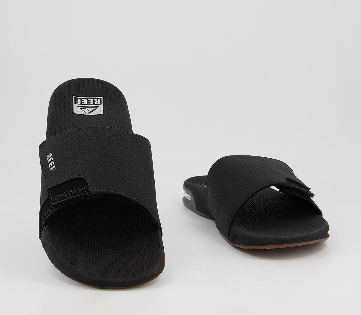 Reef Fanning Slides Black Silver - Men’s Sliders