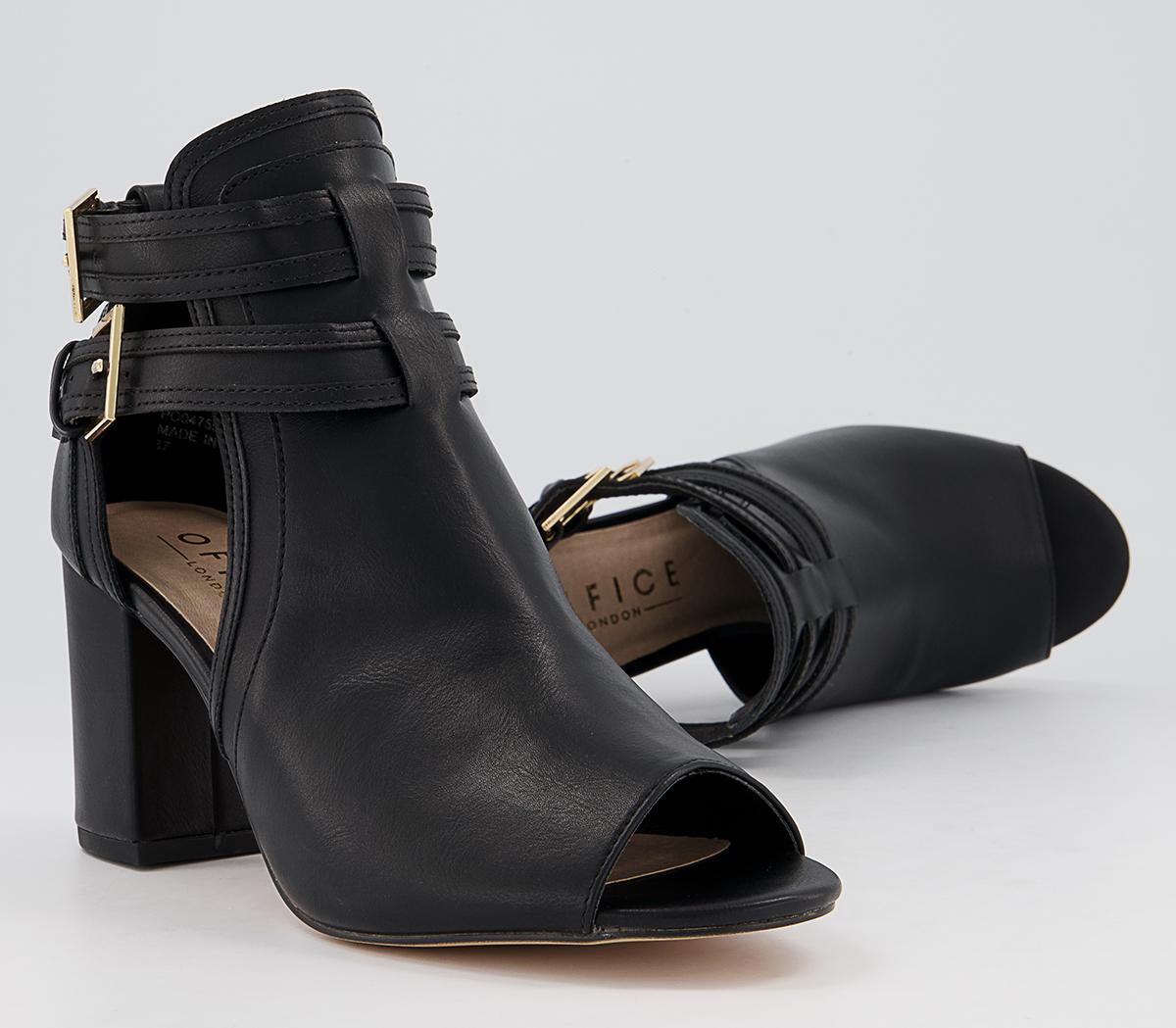 OFFICE Magenta Cut Out Detail Block Heel Shoe Boots Black - Mid Heels