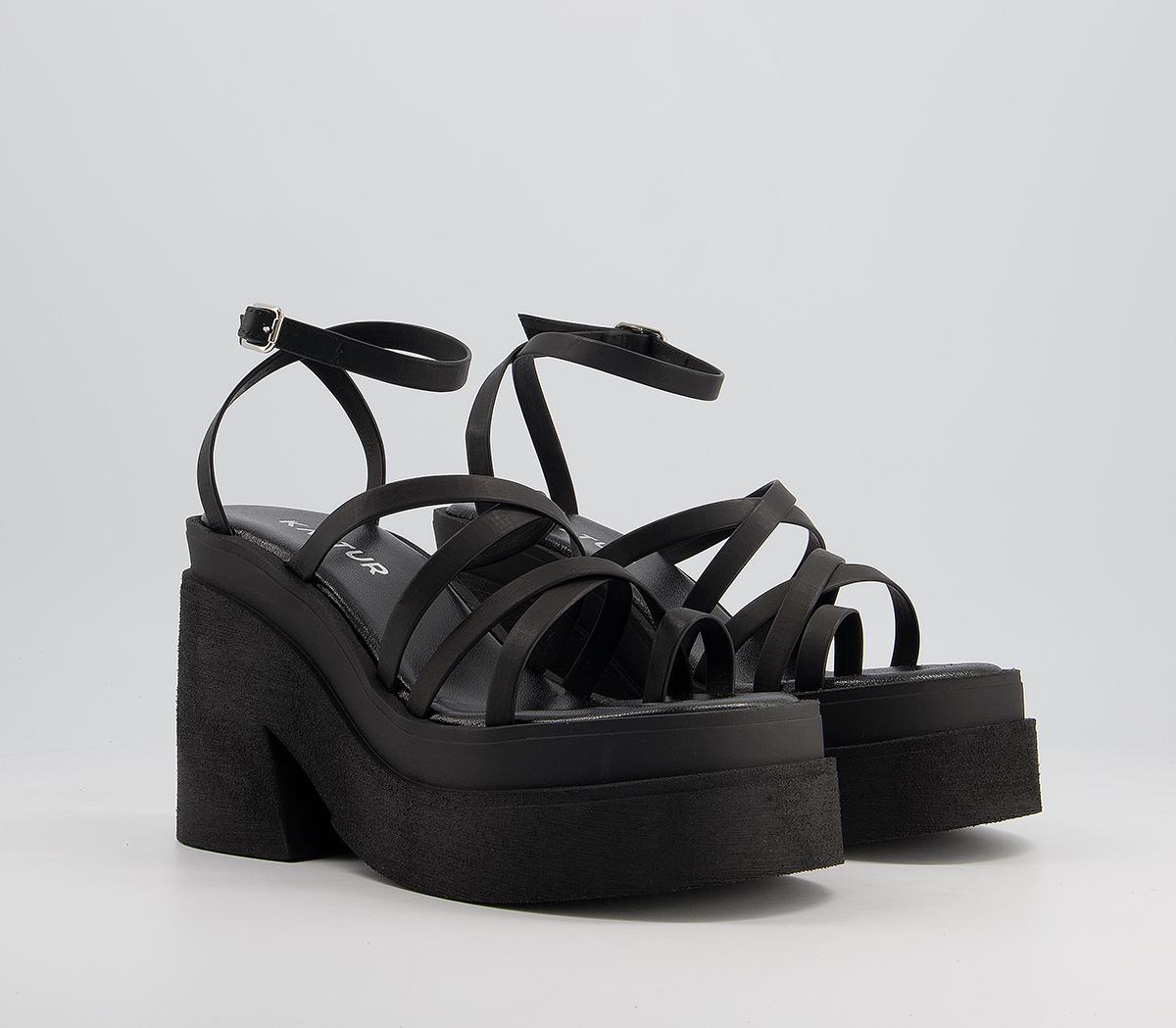 Kaltur Strappy Mules Black - Mid Heels