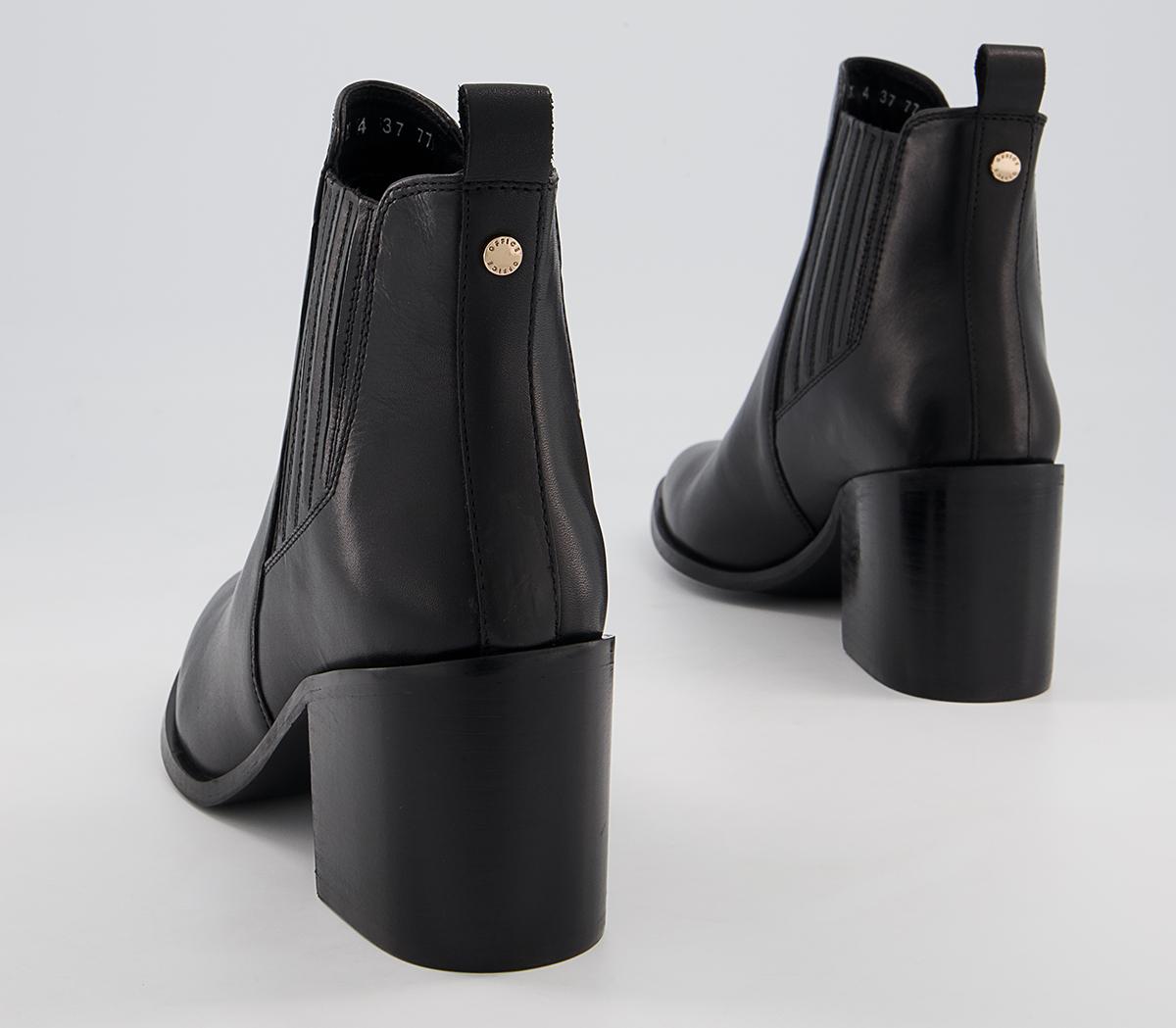 OFFICE Alabama Block Heeled Almond Toe Chelsea Boots Black Leather ...