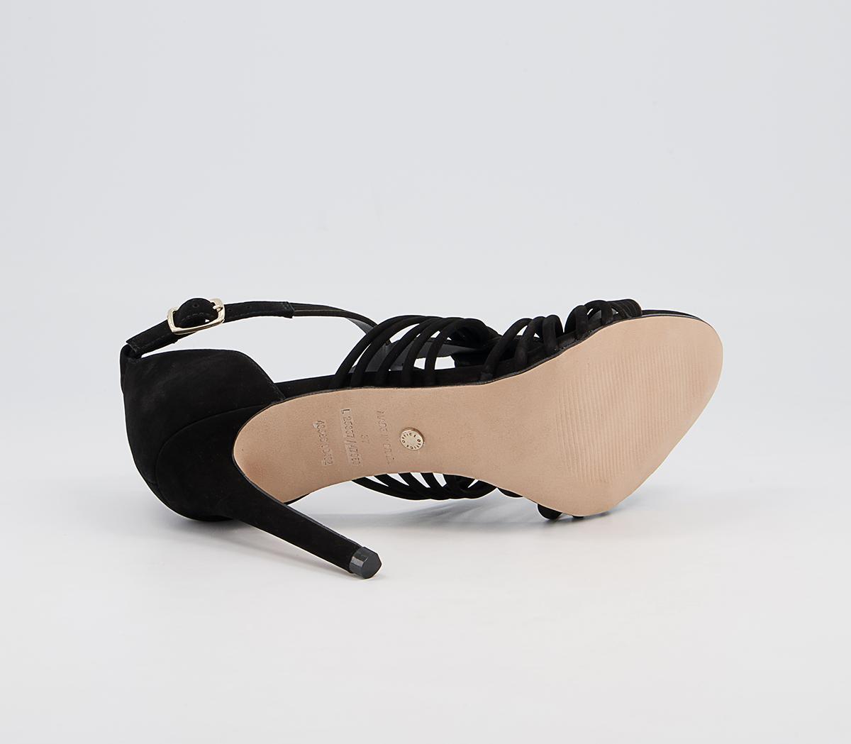 OFFICE Hidden Valley Strappy T-Bar Stiletto High Heels Black Nubuck ...