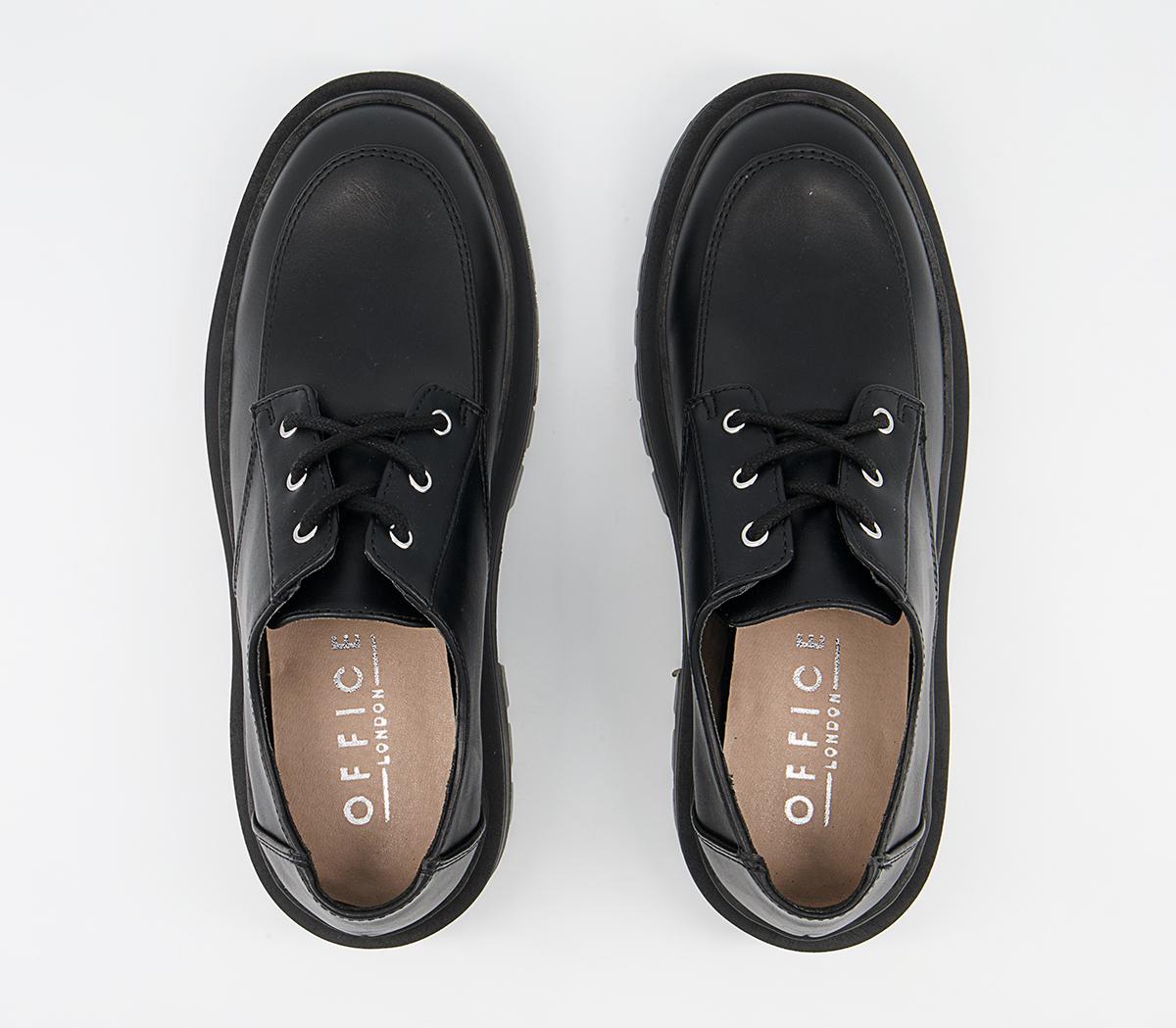 OFFICE Follower Chunky Lace Up Shoes Black Contrast Sole - Flat Shoes ...