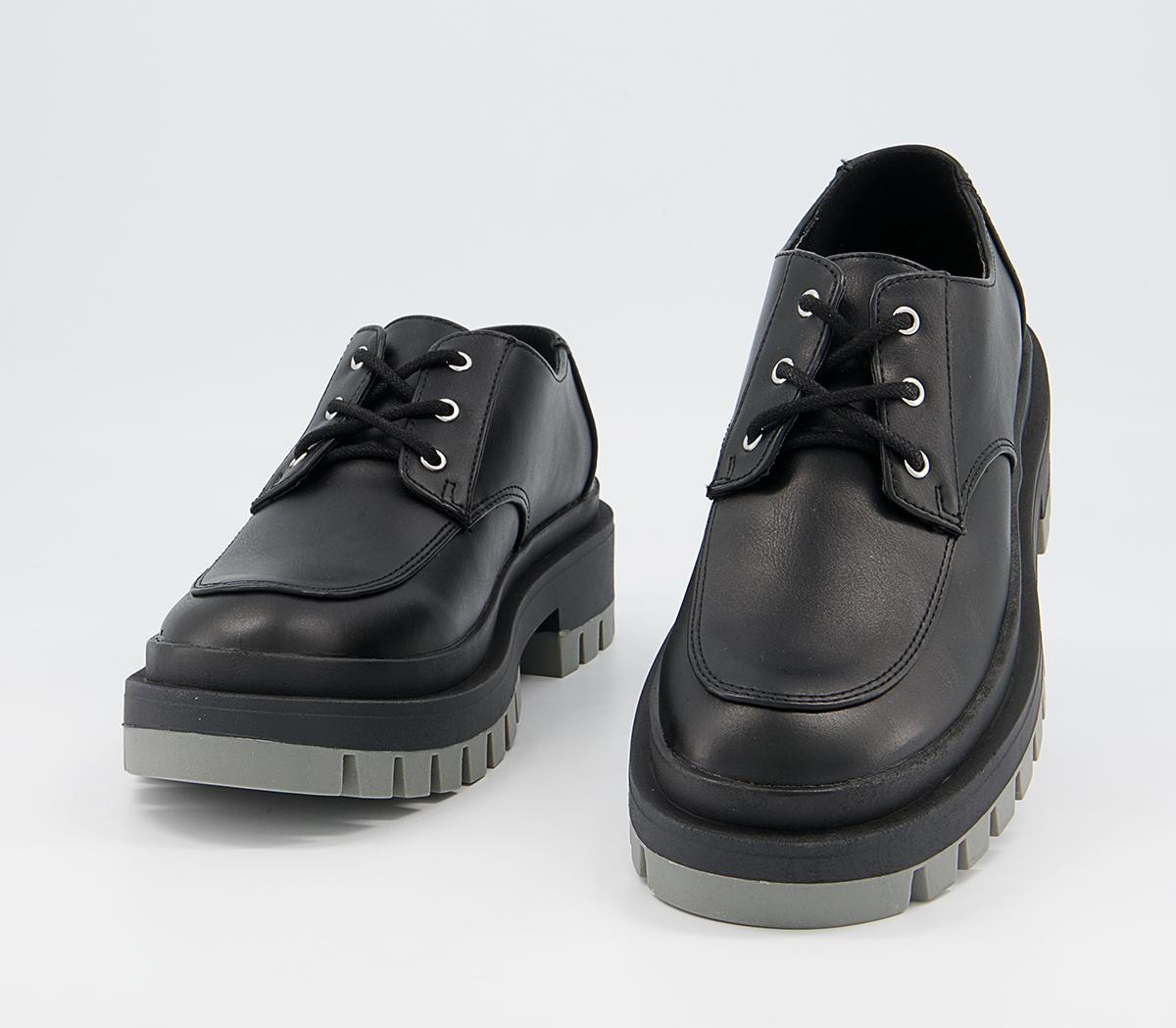 OFFICE Follower Chunky Lace Up Shoes Black Contrast Sole - Flat Shoes ...