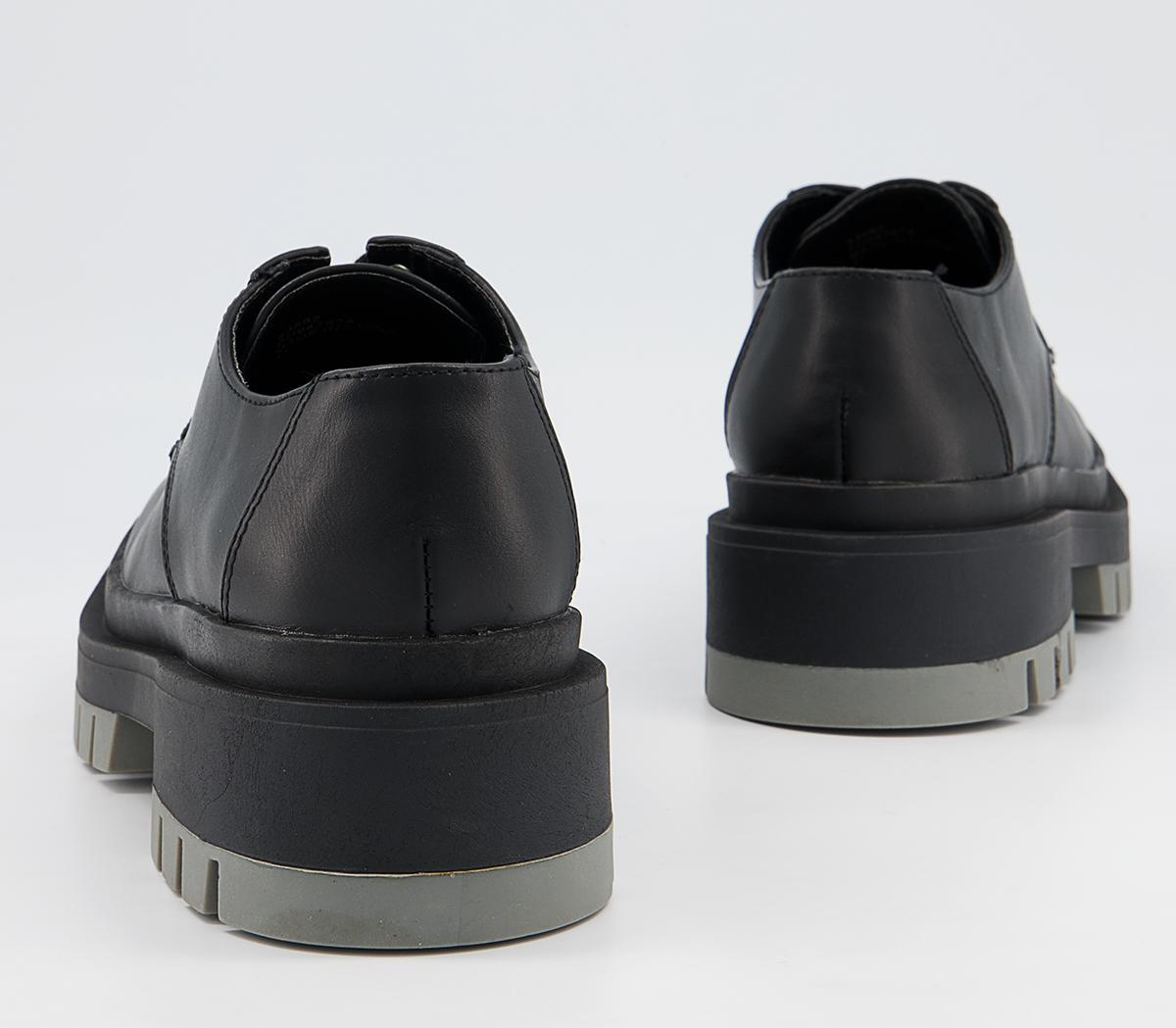 OFFICE Follower Chunky Lace Up Shoes Black Contrast Sole - Flat Shoes ...