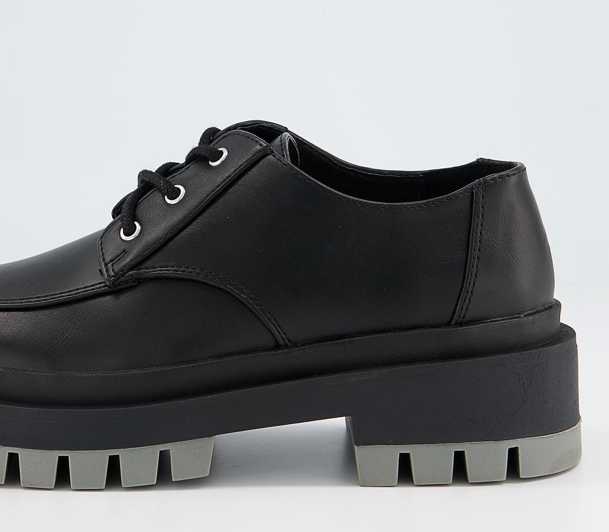 OFFICE Follower Chunky Lace Up Shoes Black Contrast Sole - Flat Shoes ...
