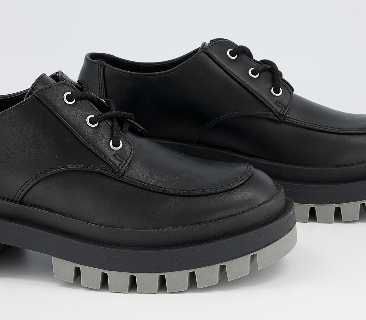 OFFICE Follower Chunky Lace Up Shoes Black Contrast Sole - Flat Shoes ...