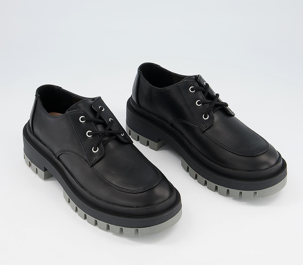 OFFICE Follower Chunky Lace Up Shoes Black Contrast Sole - Flat Shoes ...