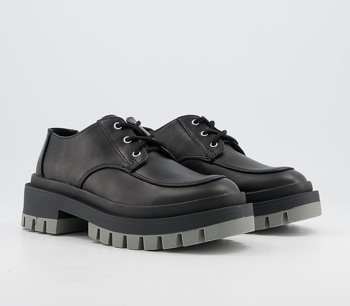 OFFICE Follower Chunky Lace Up Shoes Black Contrast Sole - Flat Shoes ...