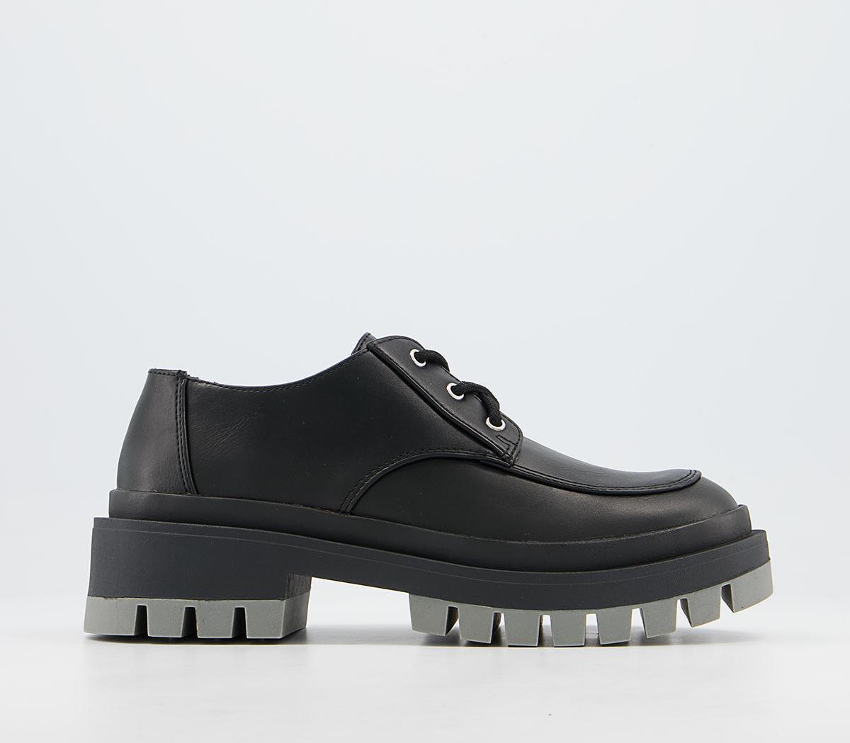 OFFICE Follower Chunky Lace Up Shoes Black Contrast Sole - Flat Shoes ...