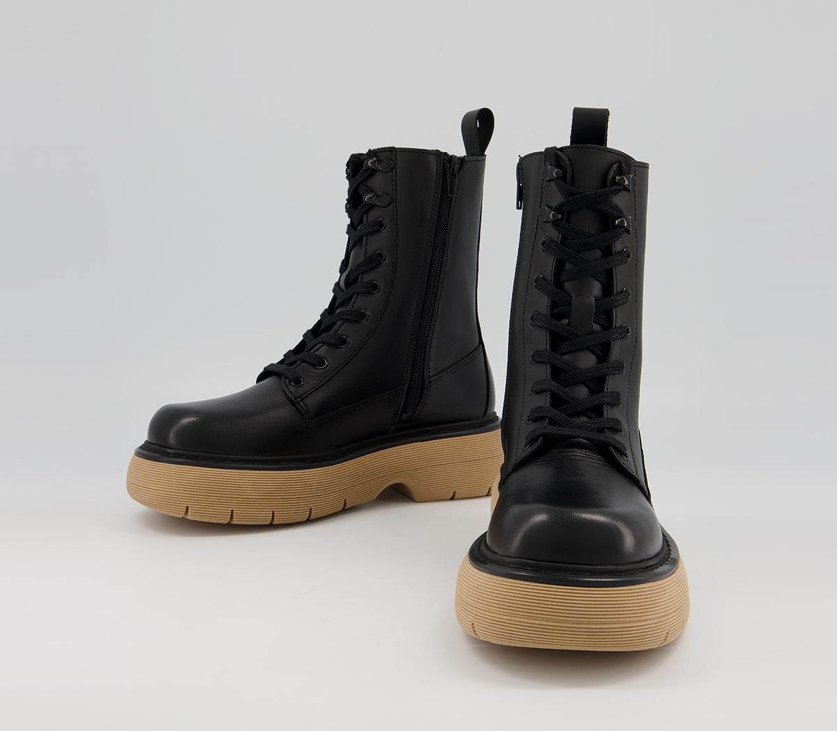 OFFICE Acacia Chunky Contrast Sole Lace Up Boots Black Leather - Women ...