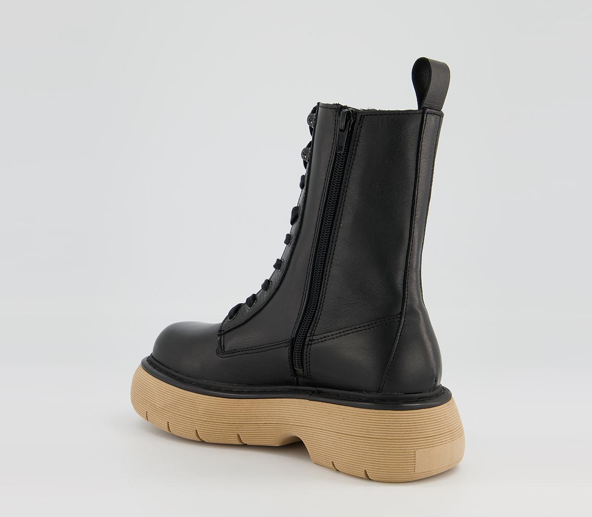 OFFICE Acacia Chunky Contrast Sole Lace Up Boots Black Leather - Women ...