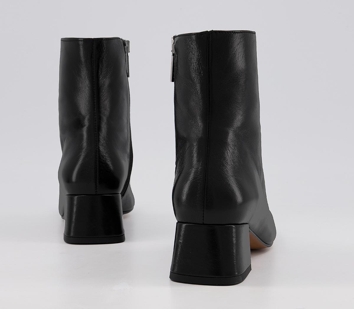 OFFICE Approval Low Square Toe Boots Black Leather - Women's Ankle Boots