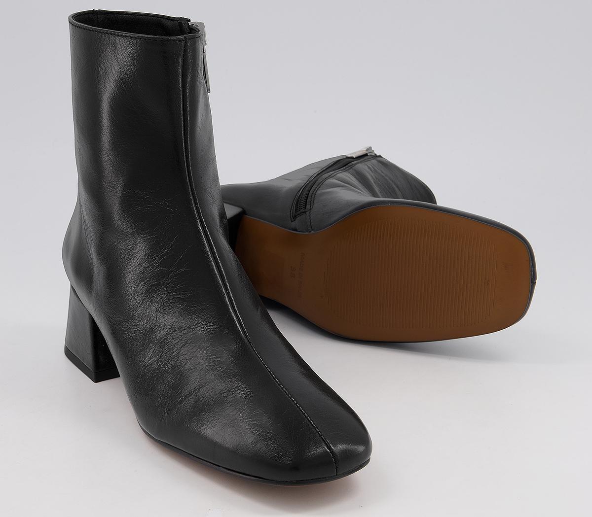 OFFICE Approval Low Square Toe Boots Black Leather - Women's Ankle Boots