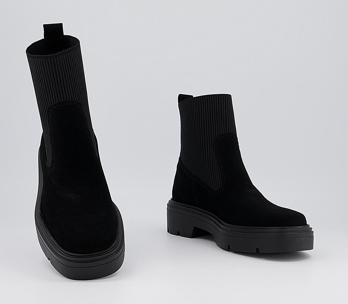 OFFICE Anouska Square Toe Ribbed Chelsea Boots Black Suede - Women's ...