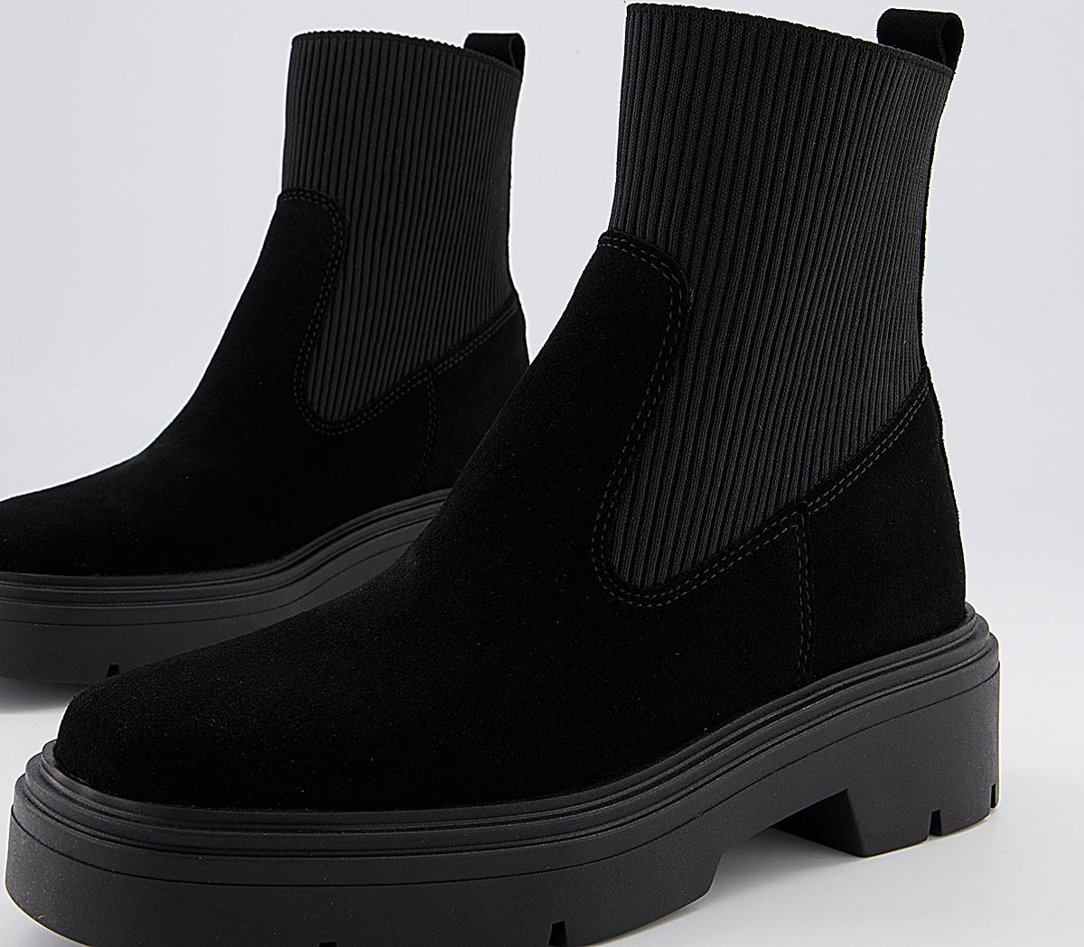 OFFICE Anouska Square Toe Ribbed Chelsea Boots Black Suede - Women's ...