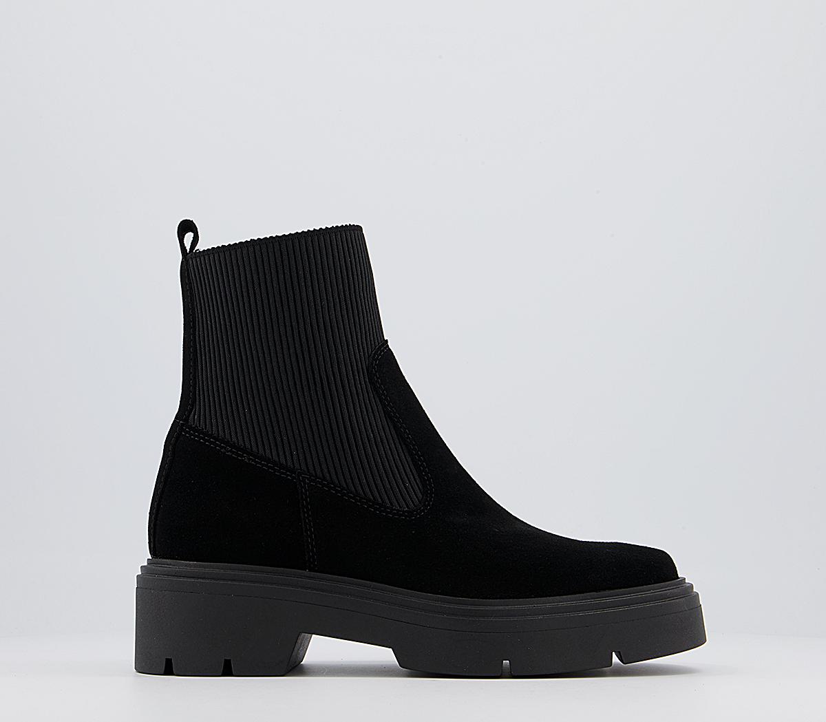OFFICE Anouska Square Toe Ribbed Chelsea Boots Black Suede - Women's ...