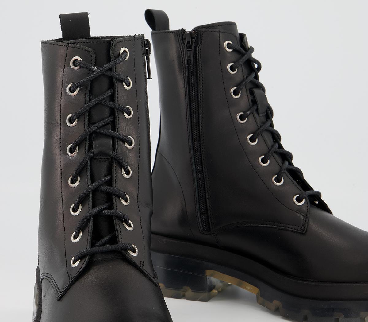 OFFICE Animate Clear Sole Lace Up Boots Black Leather - Women's Ankle Boots