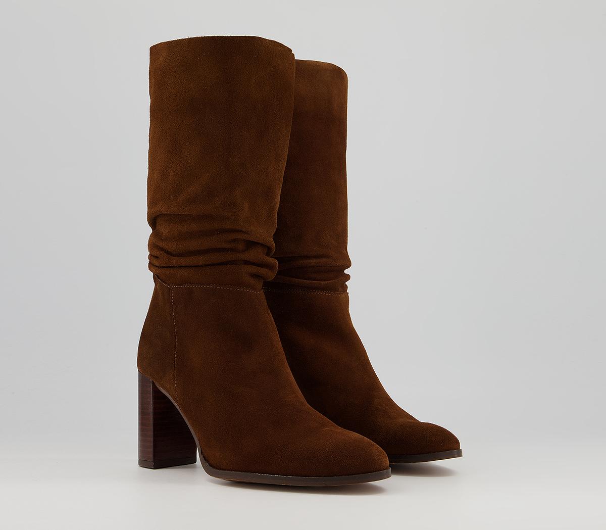 OFFICE Keene Soft Calf Boots Brown Suede - Women's Knee High Boots