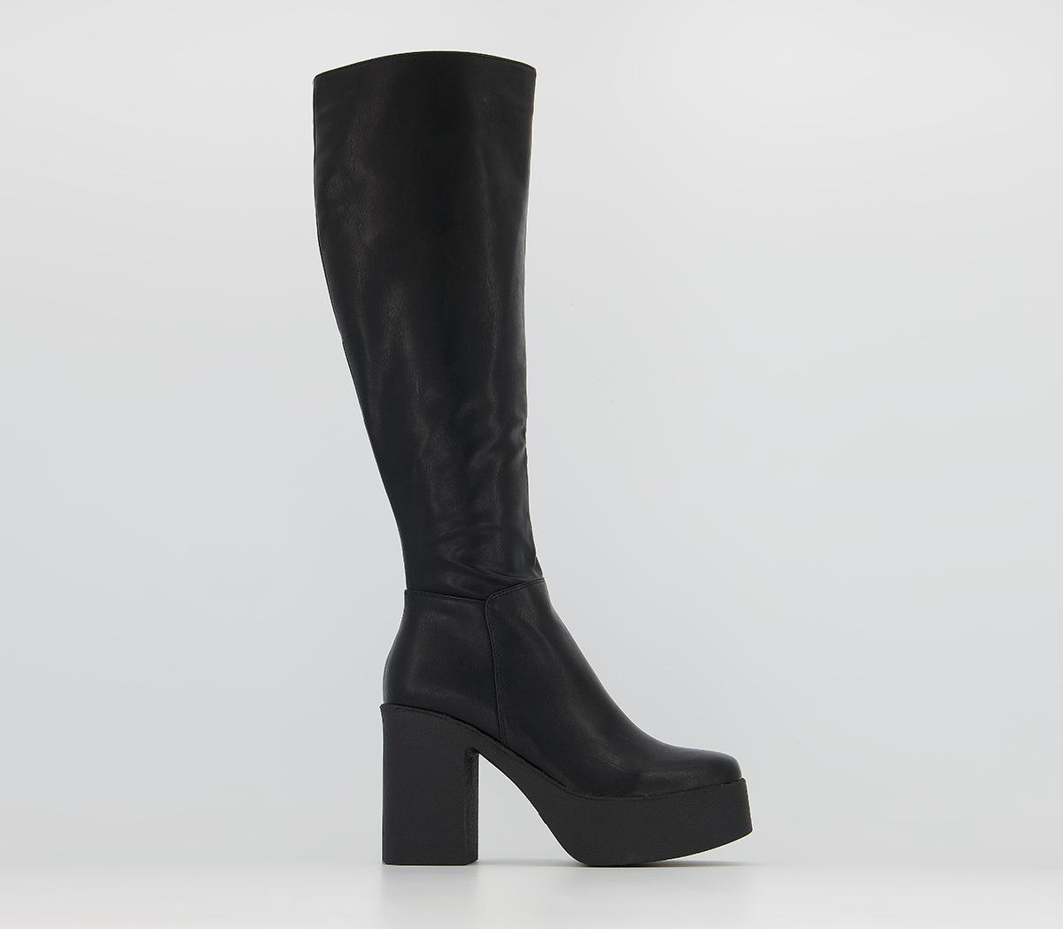 Lamoda Slick Nicks Knee Hight Platform Boots Black Knee High Boots