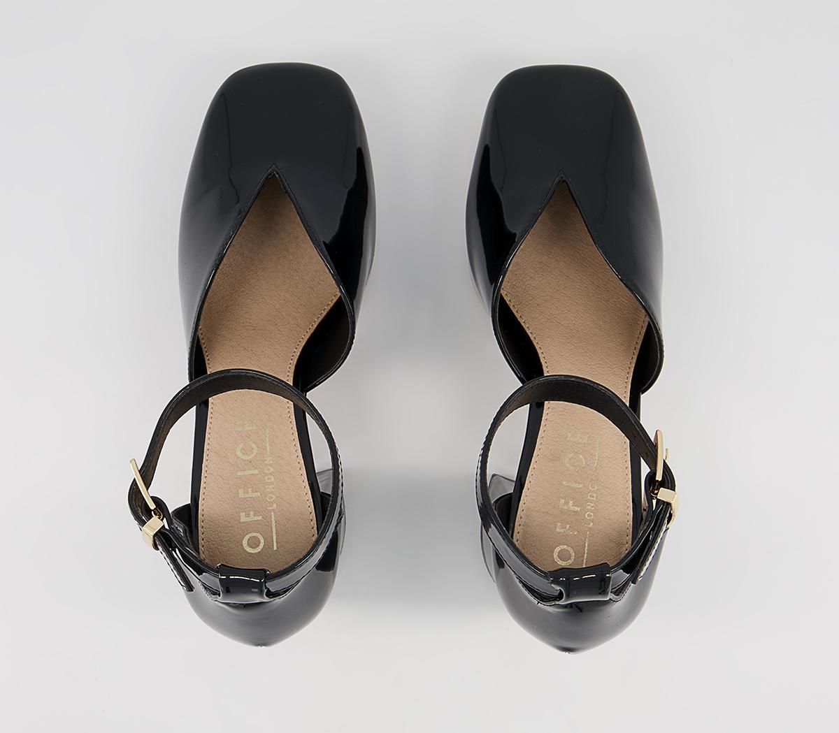 OFFICE Hanover Two Part Platform Court Block High Heels Black Patent ...