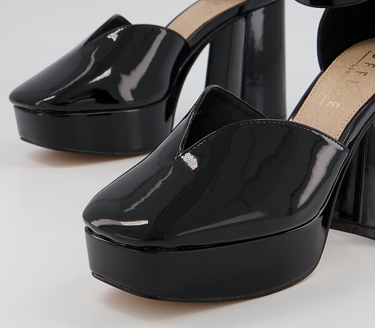 OFFICE Hanover Two Part Platform Court Block High Heels Black Patent ...