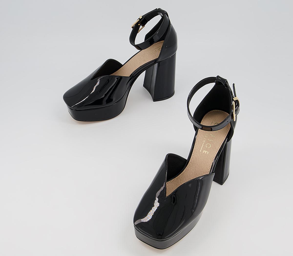 OFFICE Hanover Two Part Platform Court Block High Heels Black Patent ...