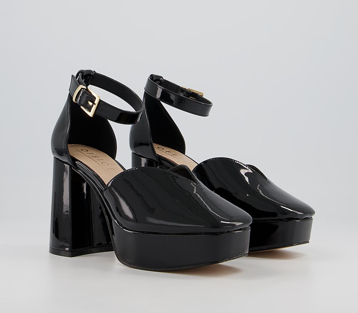 OFFICE Hanover Two Part Platform Court Block High Heels Black Patent ...