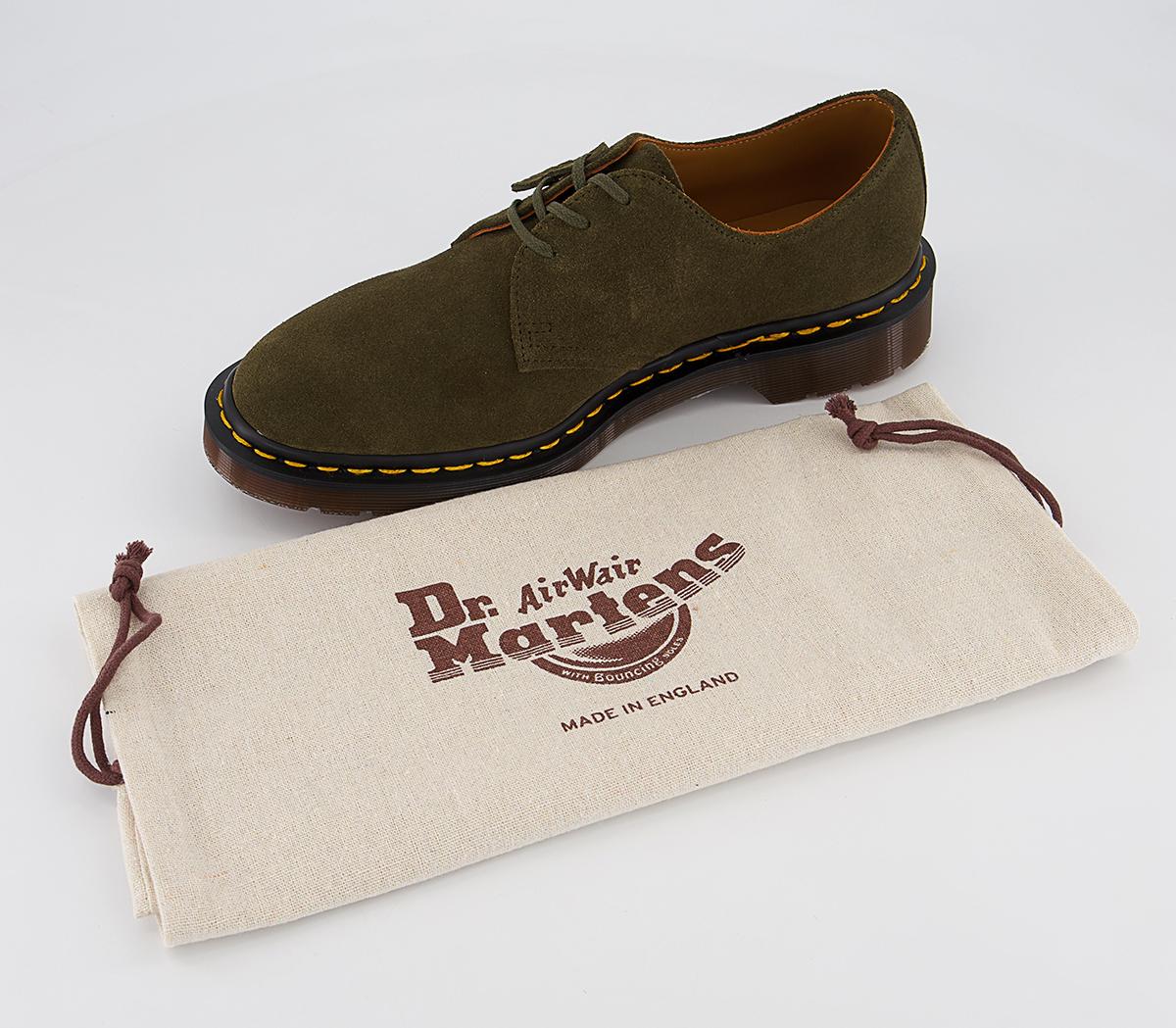 Dr. Martens 1461 3 Eye Made in England Shoes Forest Green Buck Suede ...
