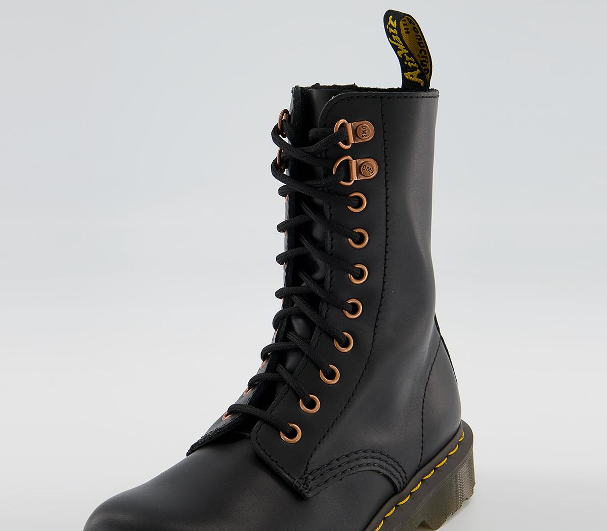 Dr. Martens 10 Eye Rose Gold Hardware Boots Black - Women's Ankle Boots